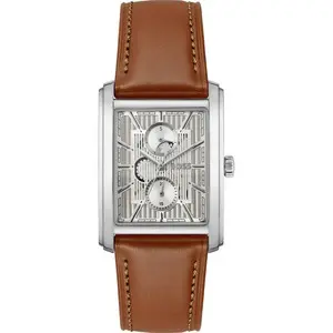 BOSS Principle Multifunction Tank Leather Strap Watch - Silver