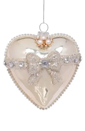 MARK ROBERTS Heart With Jeweled Bow Ornament - Silver