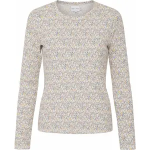 NONI DAILY Noni Daily Soft Knit Long Sleeve T-Shirt With Raw Edge Finish Ivory/pink