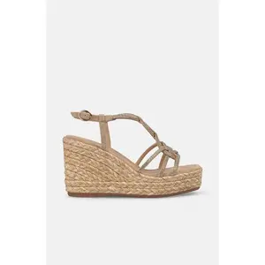 ALMA EN PENA Wedge Sandals With Embellished Straps And Square Toe - Beige