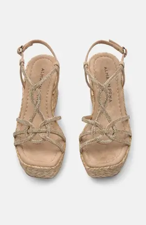 ALMA EN PENA Wedge Sandals With Embellished Straps And Square Toe