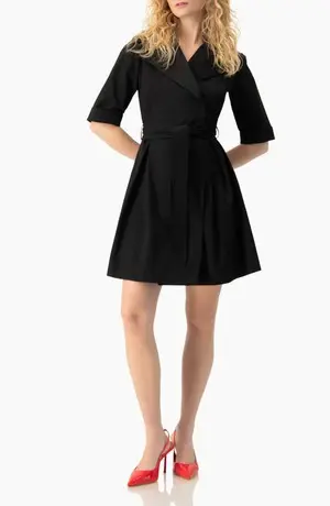 IVONNE Belted Collared Short-sleeve Shirt Mini Dress