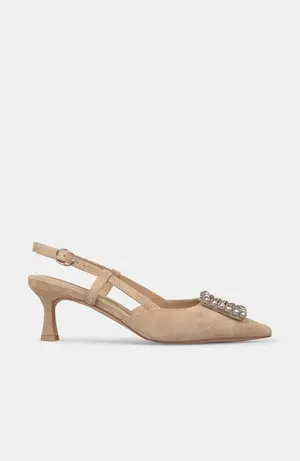 ALMA EN PENA Embellished Kitten Heel Pumps - Beige