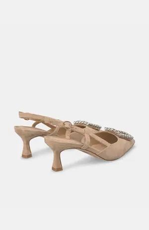 ALMA EN PENA Embellished Kitten Heel Pumps - Beige