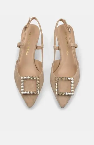 ALMA EN PENA Embellished Kitten Heel Pumps - Beige