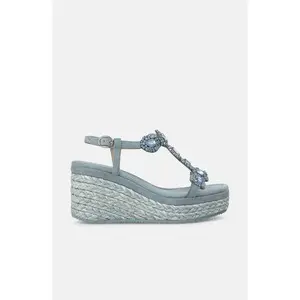ALMA EN PENA Embellished Wedge Sandals With Rhinestone Straps - Blue