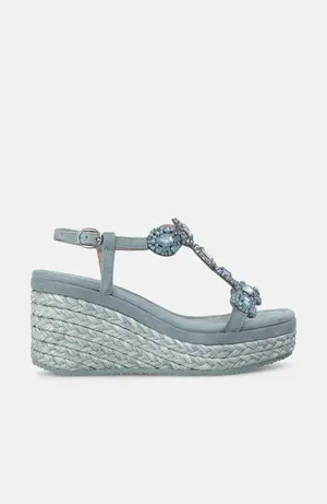 ALMA EN PENA Embellished Wedge Sandals With Rhinestone Straps - Blue