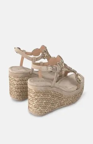 ALMA EN PENA Embellished Wedge Sandals With Rhinestone Straps - Brown