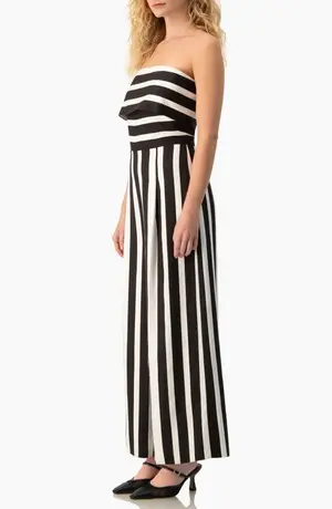 IVONNE High-contrast Stripe Strapless Formal Maxi Gown