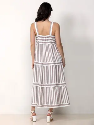 SINGLE STITCH Striped Tiered Maxi Dress