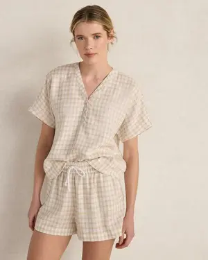 HAVEN WELL WITHIN Linen Blend Gingham Top
