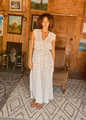 Ace & Jig Jules V-neck Belted Tiered Maxi Dress