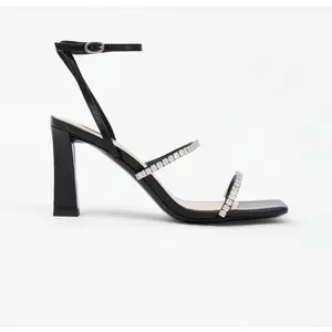 MI/MAI Nidal Rhinestone Detail Heeled Sandals - Black