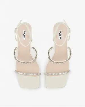 MI/MAI Nidal Rhinestone Detail Heeled Sandals - White