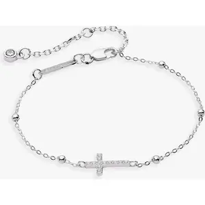 ALEX AND ANI Cross Pave Crystal Beaded Strand Bracelet - Silver