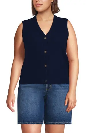 LANDS' END Milano Sweater Vest - Deep Sea Navy
