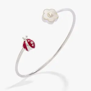 ALEX AND ANI Ladybug And Daisy Flex Cuff Bracelet - Silver