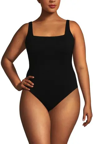 LANDS' END Boucle Square Neck Scoop Back One Piece Swimsuit