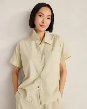 HAVEN WELL WITHIN Organic Cotton Linen Button-down Top - Celery Leaf