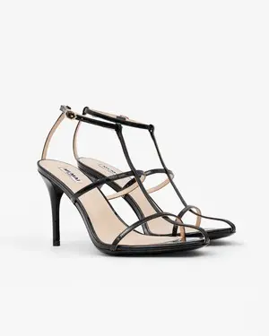 MI/MAI Gupta Patent Leather Heeled Sandals - Black