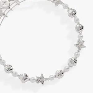 ALEX AND ANI Seaside Pearl Beaded Bangle With Coastal Symbols
