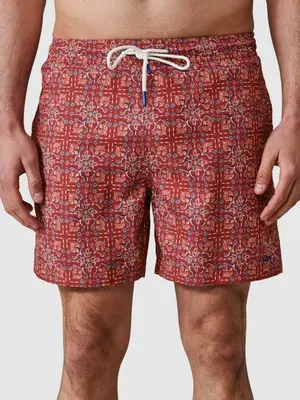 Aubin Aubin Bardney Printed Swim Shorts Red Tile Print