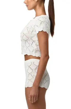 Naked Wardrobe Pointelle Knit Cropped Cardigan