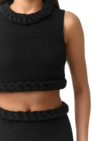 Naked Wardrobe Rib Knit Braid Trim Crop Top