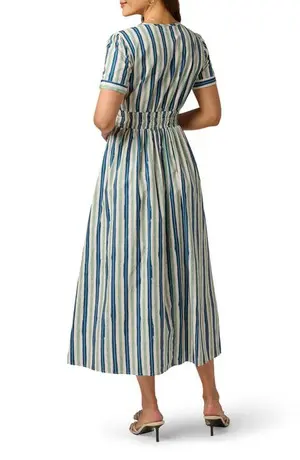 Adrianna Papell Striped Smocked Waist Midi Dress