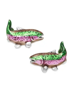 JAN LESLIE River Trout Hand Painted Sterling Silver Cufflinks - Multi