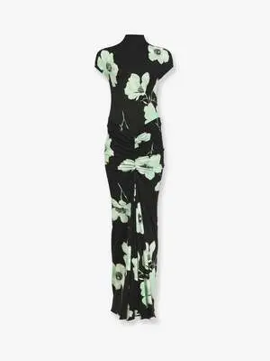 Alaïa Viscose Dress With Sakura Print - Multicolor