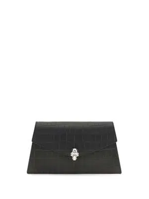 Alexander McQueen Mini Skull Clutch In Crocodile-embossed Calfskin - Black