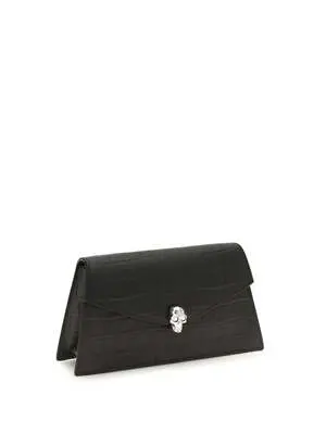 Alexander McQueen Mini Skull Clutch In Crocodile-embossed Calfskin - Black