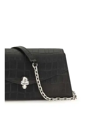 Alexander McQueen Mini Skull Clutch In Crocodile-embossed Calfskin - Black