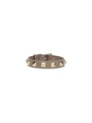 Valentino Garavani Valentino Garavani Rockstud Leather Bracelet Gray