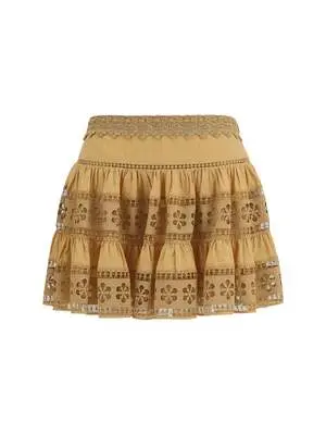 Charo Ruiz Ibiza Lea Short Skirt In Cotton Voile With Embroidered Lace - Brown