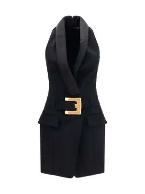 Balmain Grain De Poudre Belted Dress - Black