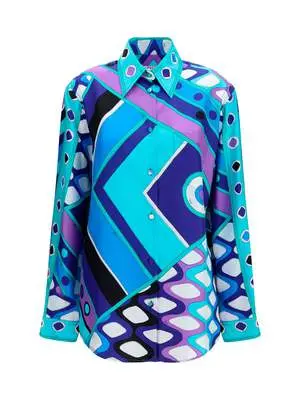 Emilio Pucci Geometric Print Silk Shirt - Blue
