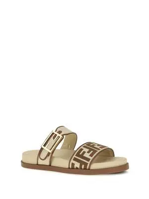 Fendi Flat Slide Sandals With Ff Embroidery - Brown
