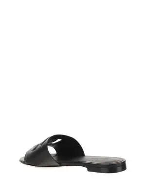 Dolce & Gabbana Millenials Embossed Logo Leather Slides - Black
