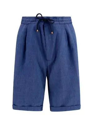 Brunello Cucinelli Linen And Virgin Wool Chevron Bermuda Shorts - Blue
