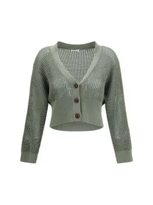 Brunello Cucinelli Sequined Mesh V-neck Cardigan - Green
