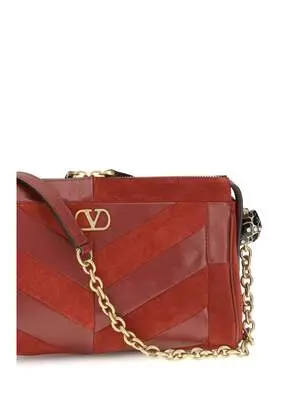 Valentino Garavani Panthea Shoulder Bag Chevron Pattern - Red