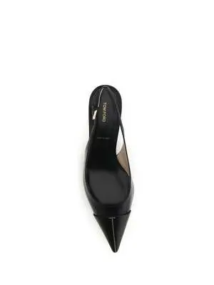 TOM FORD Leather Slingback Pumps With Kitten Heel And Gold T Logo - Black