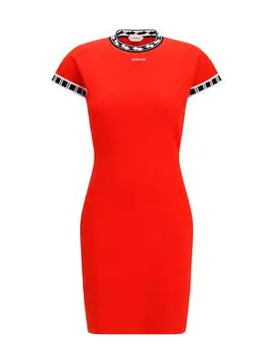 Versace Cotton Knit Mini Dress With Geometric Jacquard Trim - Red