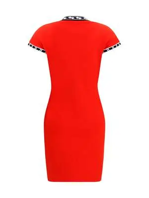 Versace Cotton Knit Mini Dress With Geometric Jacquard Trim