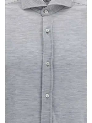 Brunello Cucinelli Silk And Cotton Jersey Shirt With Spread Collar - Gray