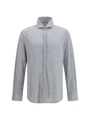 Brunello Cucinelli Silk And Cotton Jersey Shirt With Spread Collar - Gray