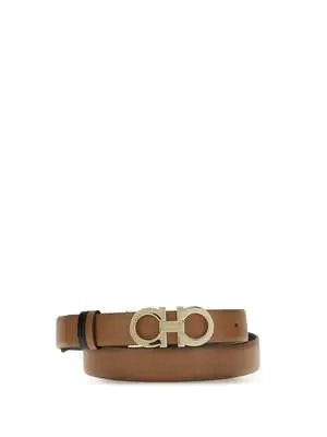FERRAGAMO Reversible Gancini Buckle Leather Belt - Brown