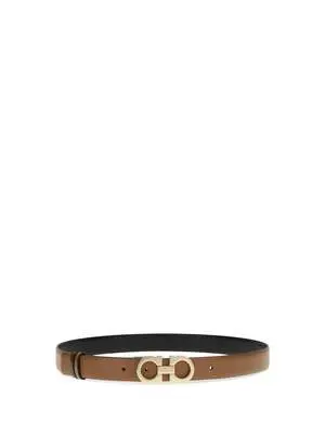FERRAGAMO Reversible Gancini Buckle Leather Belt - Brown